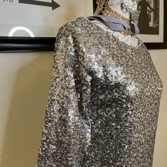Jennifer Lopez | Tops | Jennifer Lopez Silver Sequin With Ribbon Blouse ...